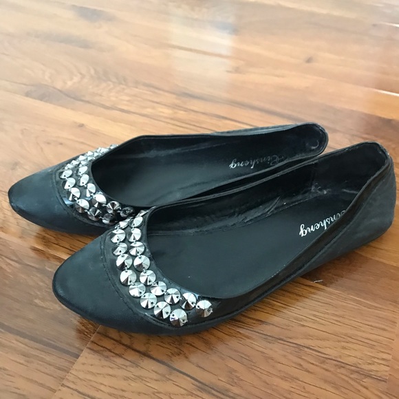 Shoes | Studded Leather Flats In Black | Poshmark